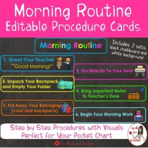 Morning Routine Procedure Cards (Editable) - For The Love of Teachers